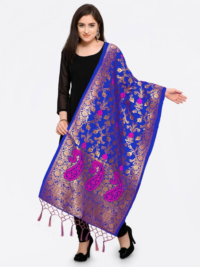 Blue Woven Design Banarasi Dupatta - Manvansh Trends - 2851696