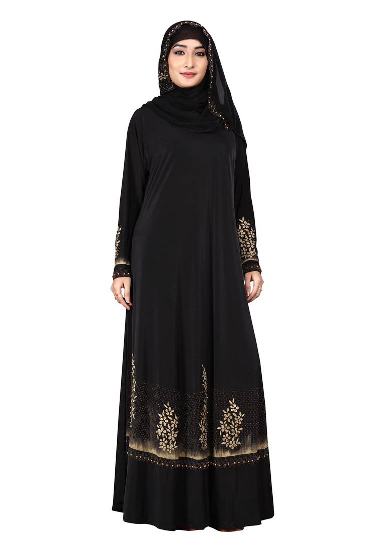 Black embroidered lycra burka - Mushkiya - 2852229