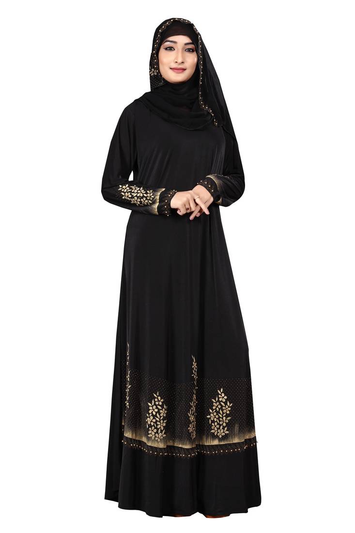 Black embroidered lycra burka - Mushkiya - 2852229