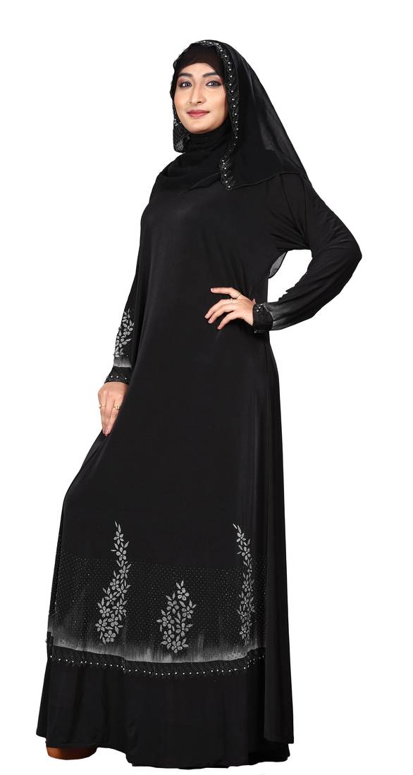 Black embroidered lycra burka - Mushkiya - 2852230