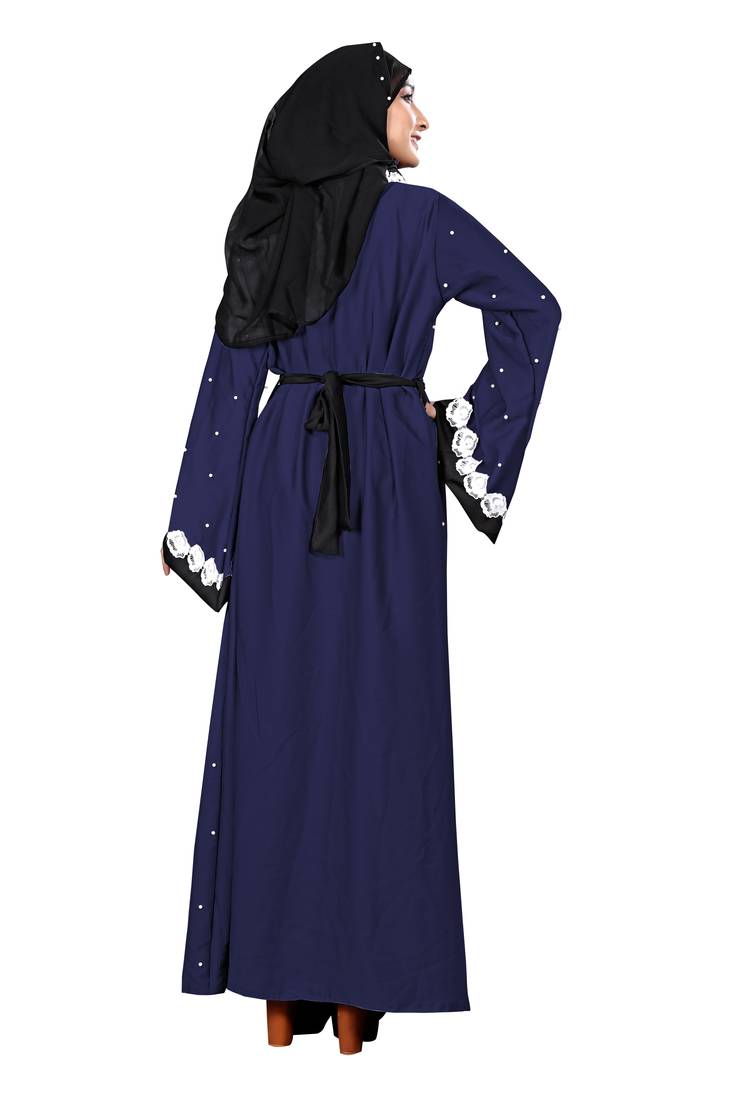 Navy Blue Embroidered Nida Burka - JSDC - 2852275