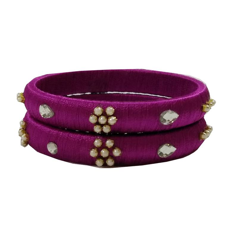 Purple silk thread bangles - Akshara - 2853631