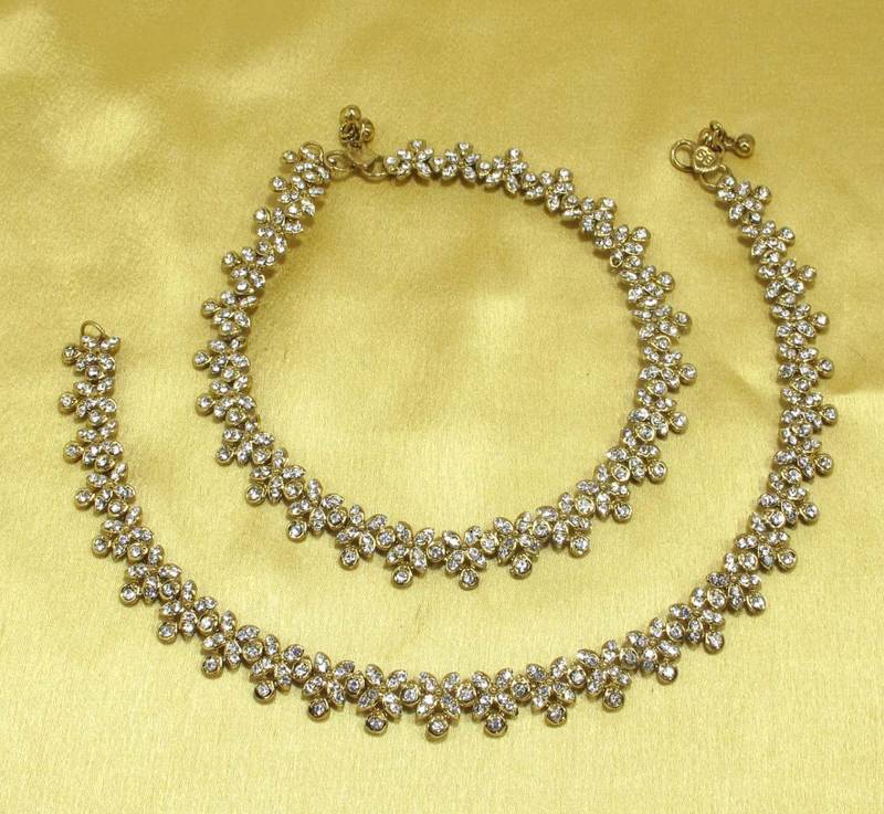 Designer Antique Gold Plated Diamond Stone Worked Payal Anklets ...