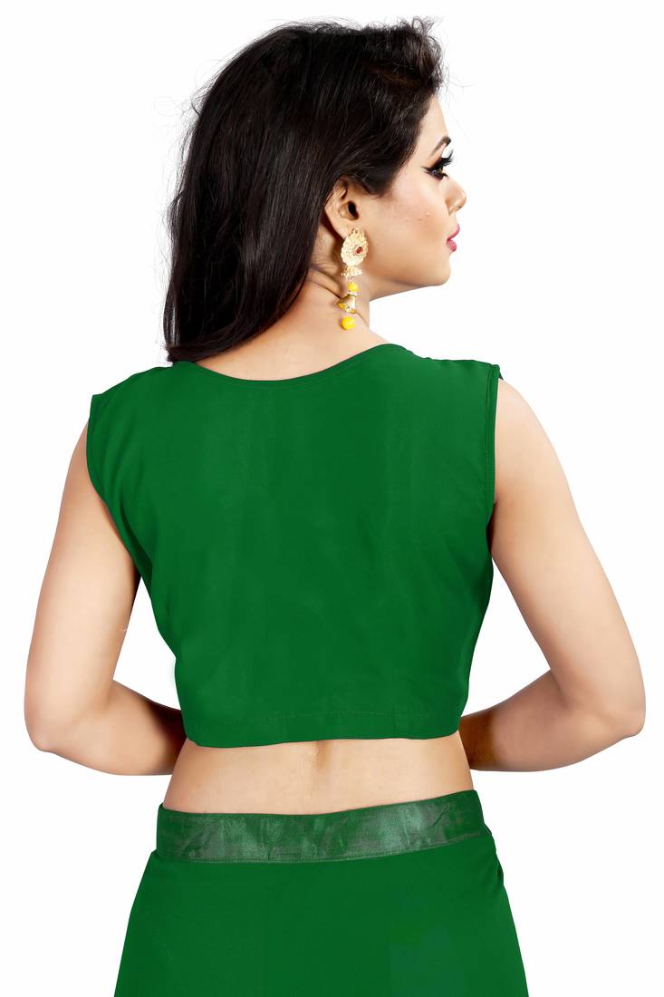 Green plain georgette ruffle saree with blouse - Anjaneya Sarees - 2862084