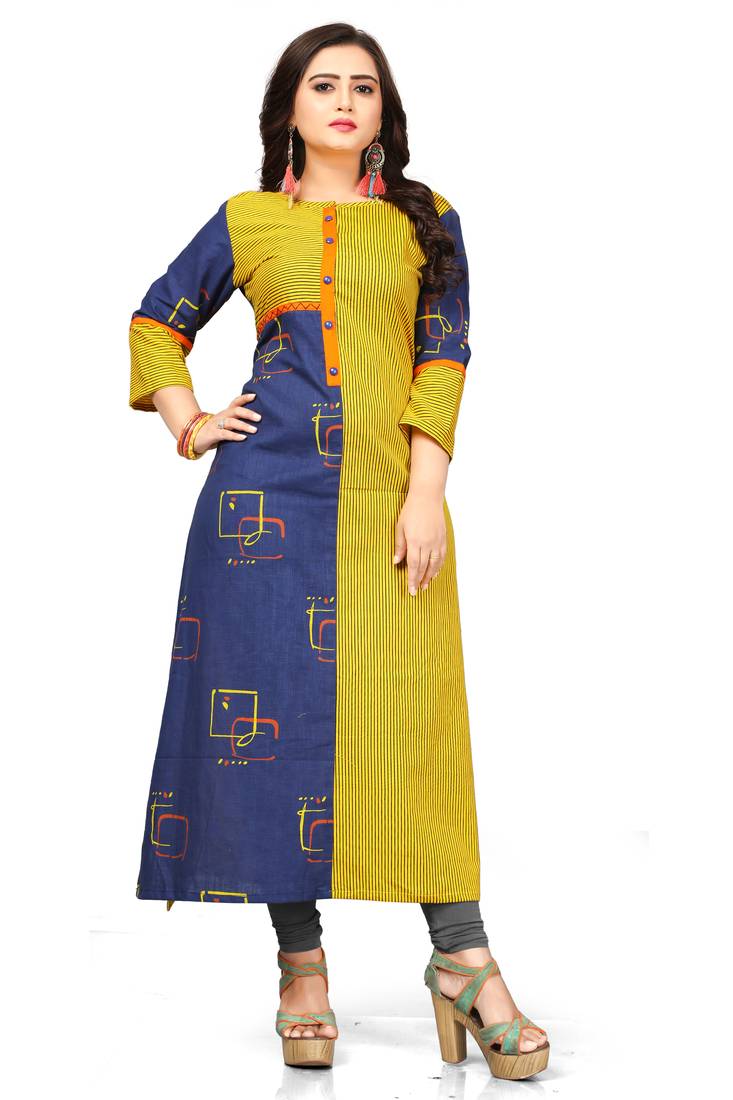 Multicolor printed cotton long kurti - Ashda Fashion - 2862471