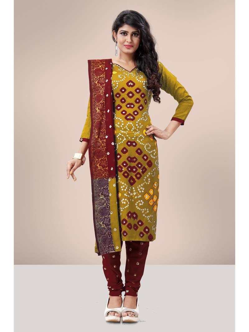 Yellow printed cotton unstitched salwar with dupatta - Nityaa - 2864488