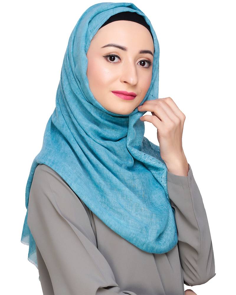 Blue plain cotton hijab - Modest Forever - 2865503
