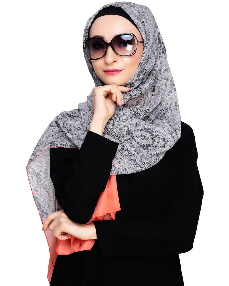 Orange printed cotton hijab - Modest Forever - 2865539