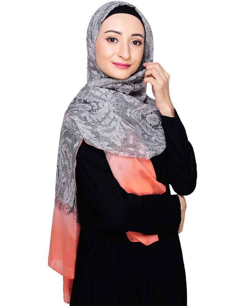 Orange printed cotton hijab - Modest Forever - 2865539