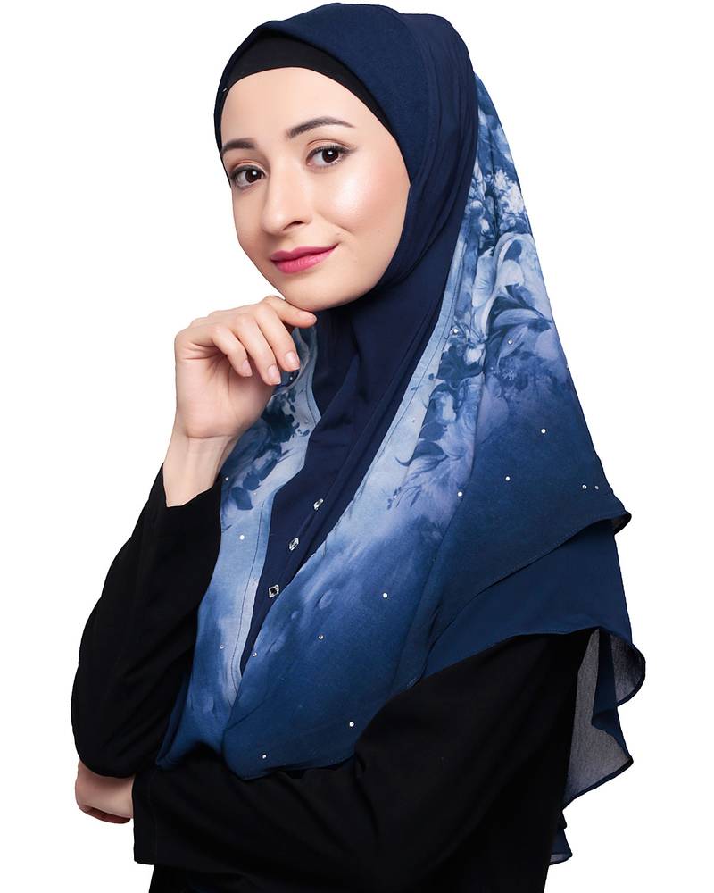Blue printed jersey hijab - Modest Forever - 2865549
