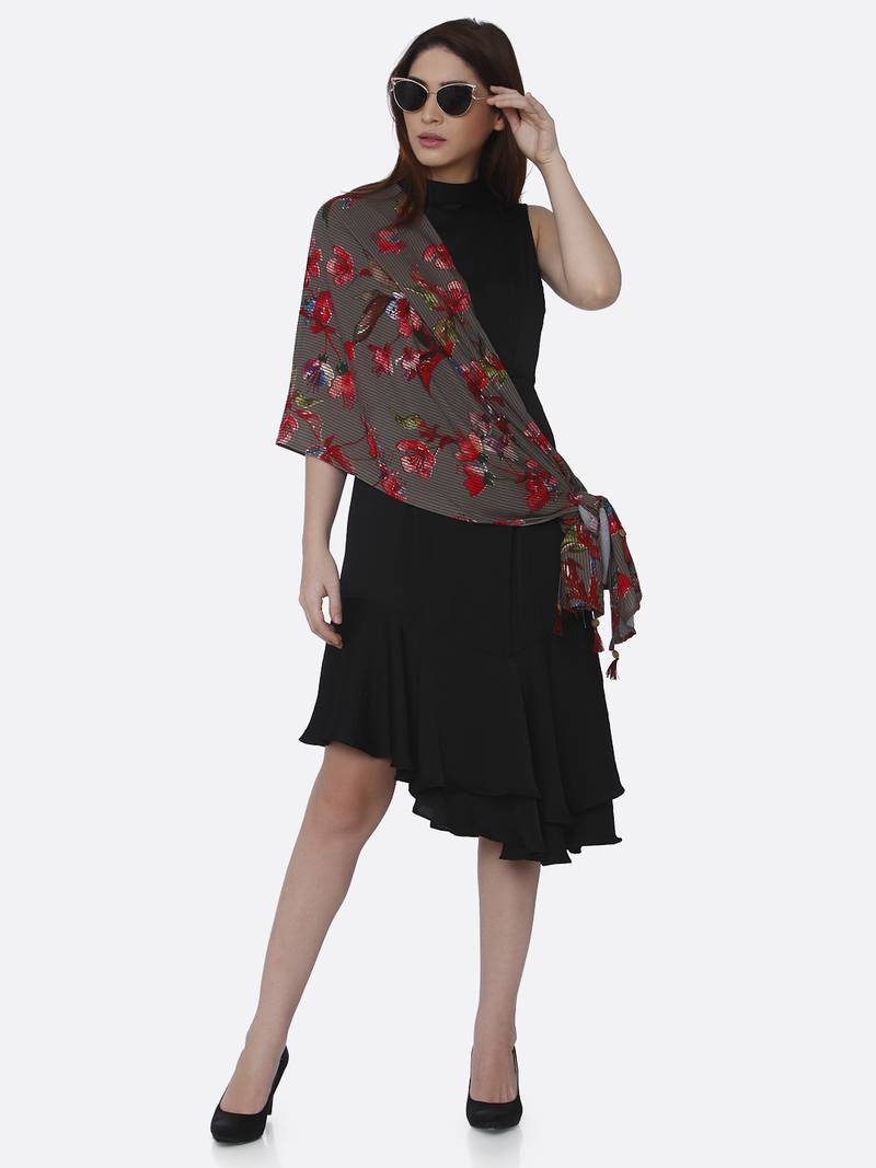 Shiloh Grey Rayon Printed Scarf for Women - Shiloh - 2866496