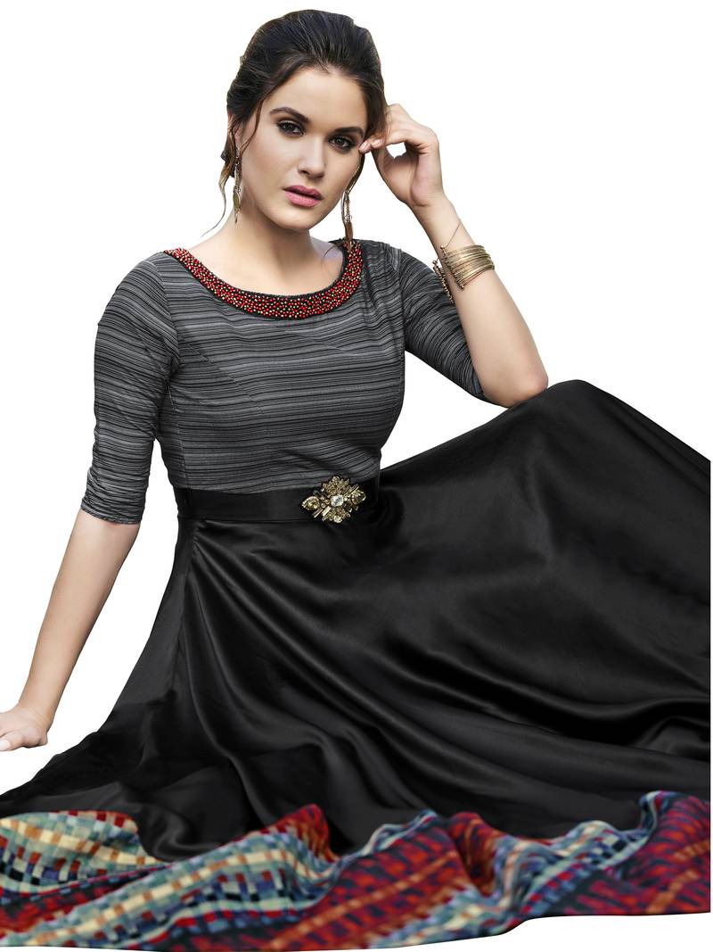 Black printed satin salwar - Stylee Lifestyle - 2867100