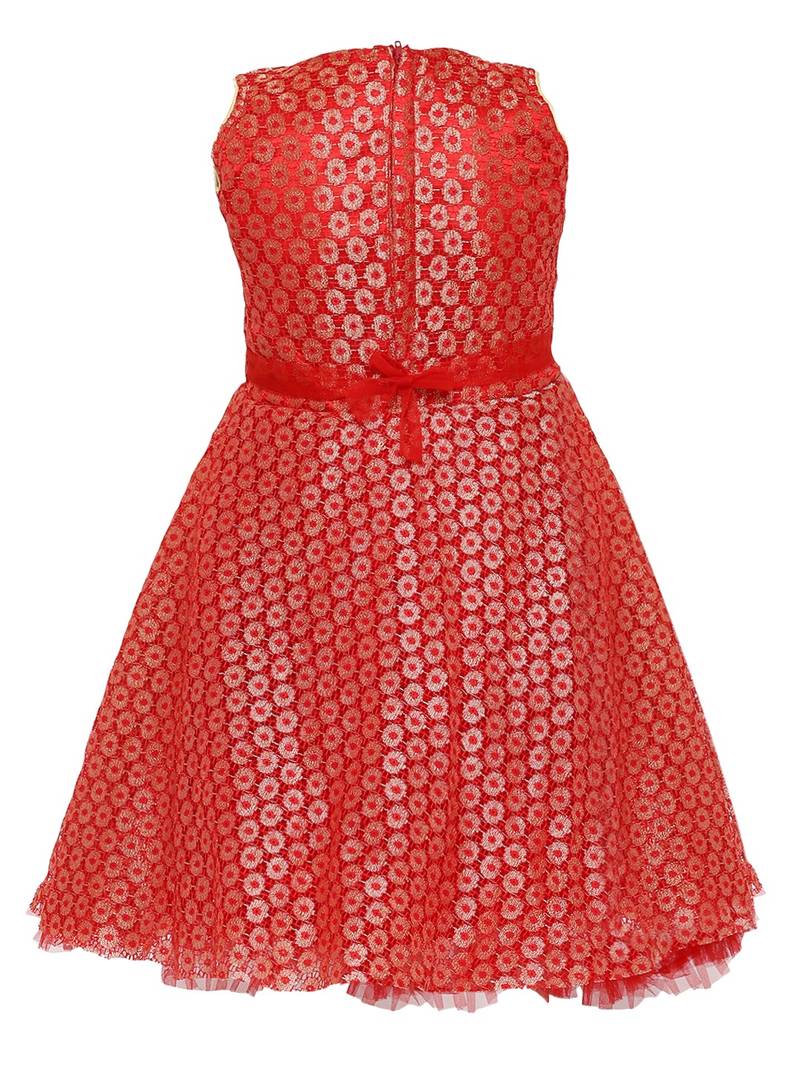 Red Embroidered Nylon Kids Frocks - Aarika - 2867562