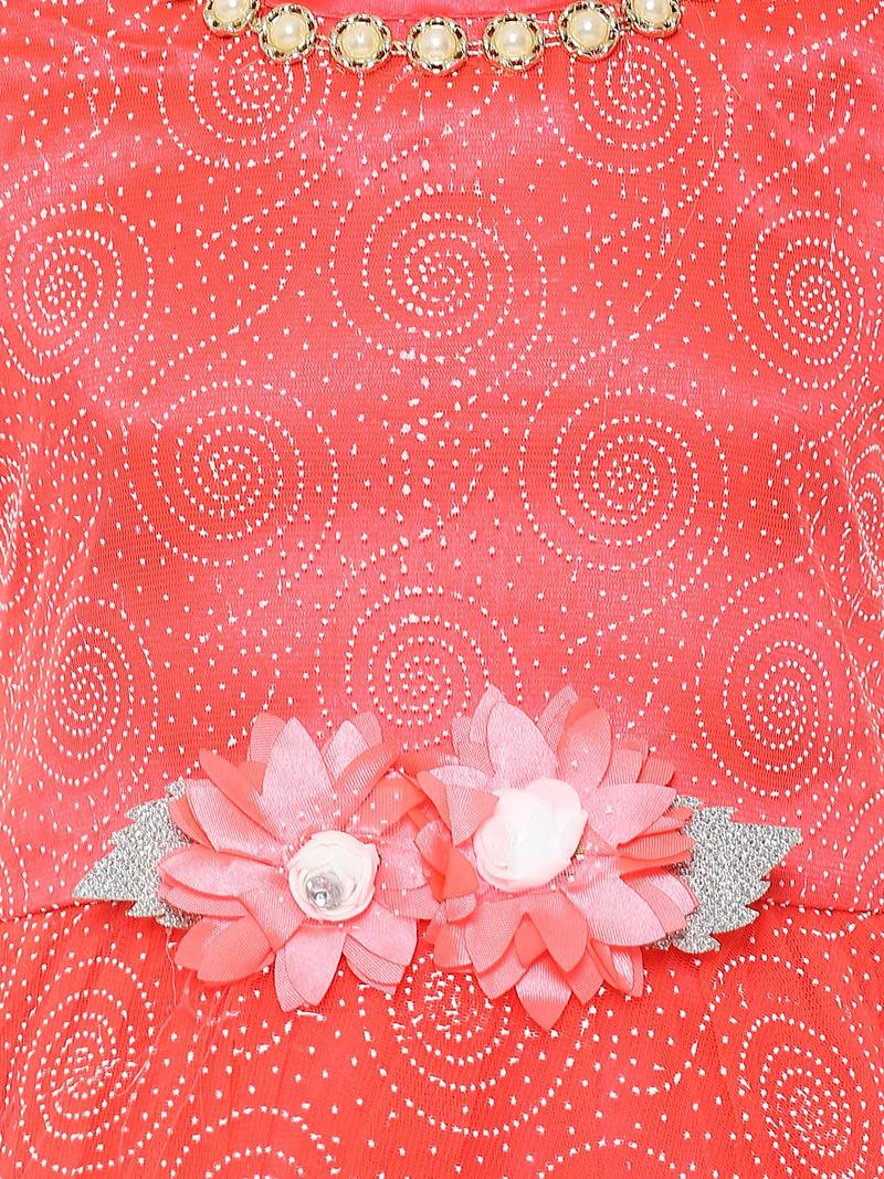 Red Embroidered Nylon Kids Frocks - Aarika - 2867585