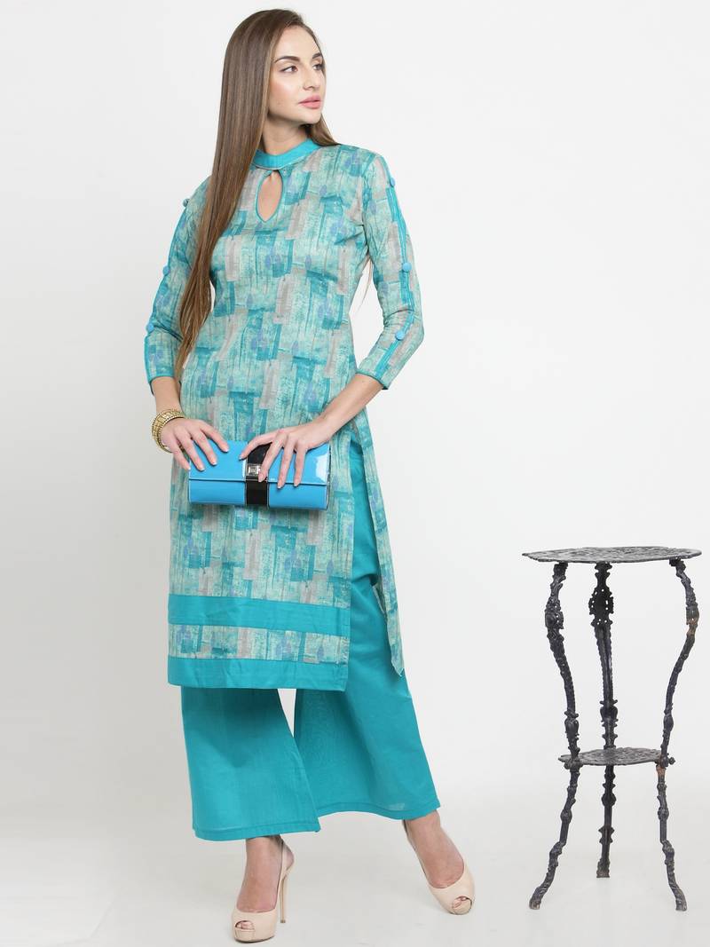 Light Blue Cotton Women's Unstitched Palazzo Suit - Mf Next Com - 2868182