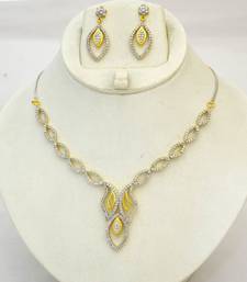 Golden Silver AD Sleek Necklace Set - Dilan Jewels - 381788
