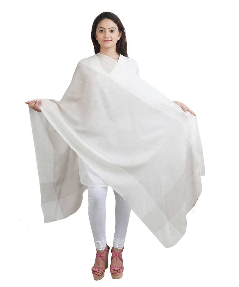 Grey/Off White Paislay Design Fine Wool Shawl (70X200 cm) - Anekaant ...