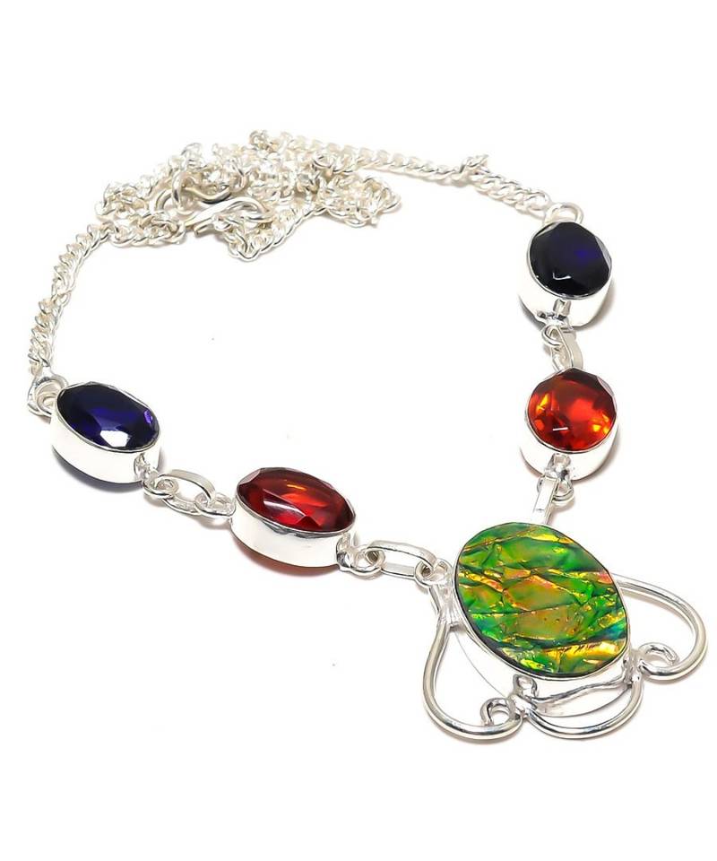 Australian Triplet Opal Silver Jewelry Necklace 18 Inches - Neha - 2880831