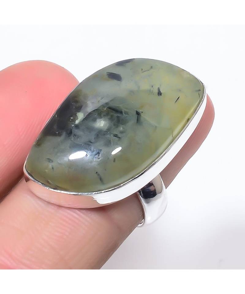 Moss Prehnite Gemstone Silver Jewelry Ring Size 8 - Neha - 2881443