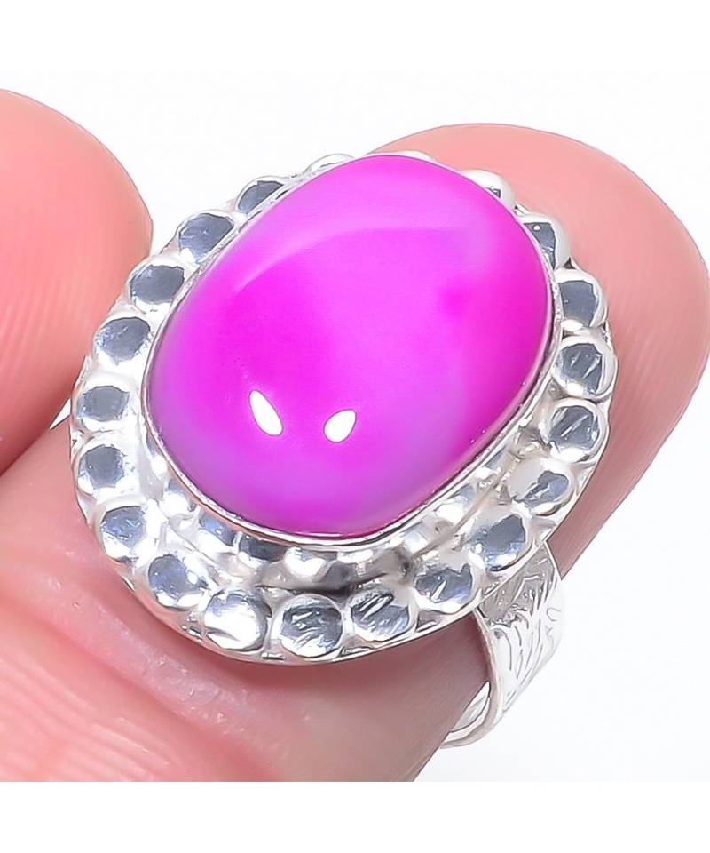 Pink Lace Agate Gemstone Silver Jewelry Ring Size 8 - Neha - 2881493