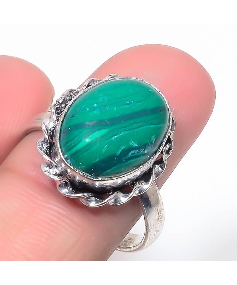 Malachite Gemstone Silver Jewelry Ring Size Adst. - Neha - 2882528