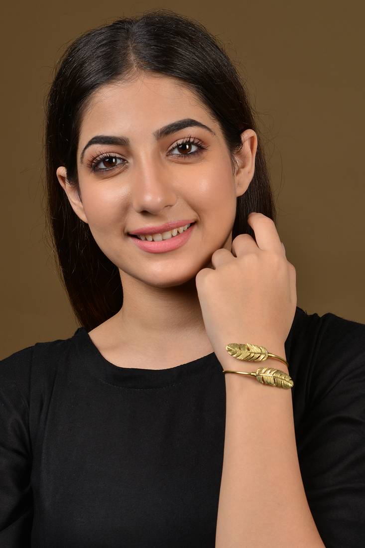 Gold Leaf Tribal Brass Bracelet - Glitterati by Alankriti - 2884103