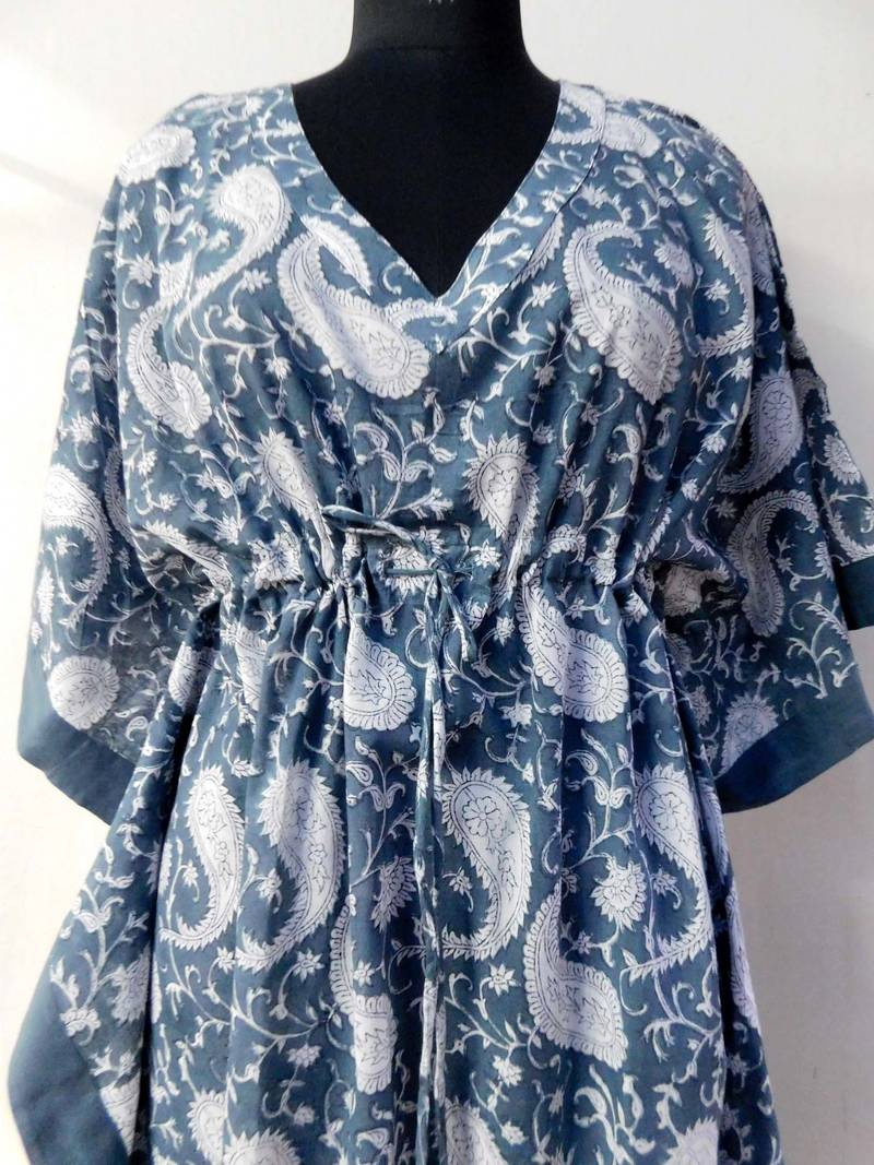 Indian cotton block printed women long kaftan sleepwear nightgown plus ...