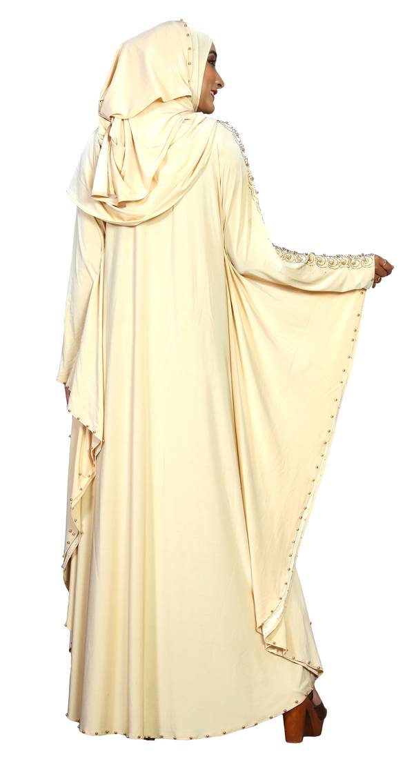 Cream Embroidered Lycra Burka - JSDC - 2886361