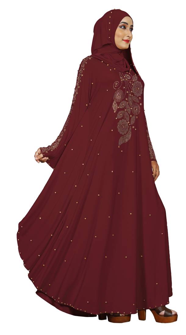 Maroon Embroidered Lycra Burka - JSDC - 2886366