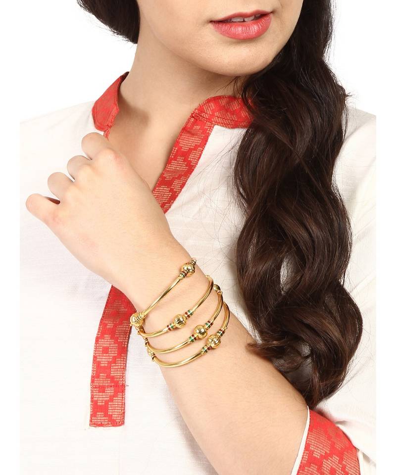 Designer Golden Ball Meenakari Work Bangle Set - SHREEVARAM - 2886494