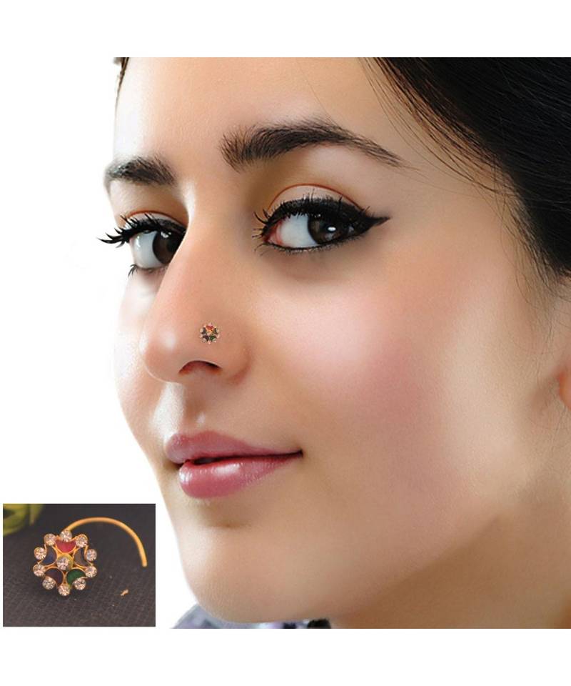 Designer diamond classic Golden nose pin or nose ring - SHREEVARAM ...