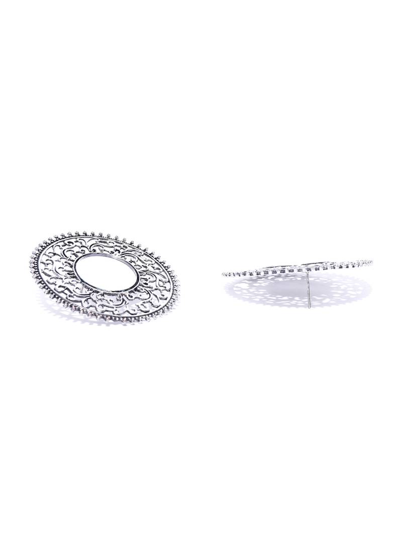 Infuzze Oxidised Silver-Toned Circular Mirror Drop Earrings - Infuzze ...