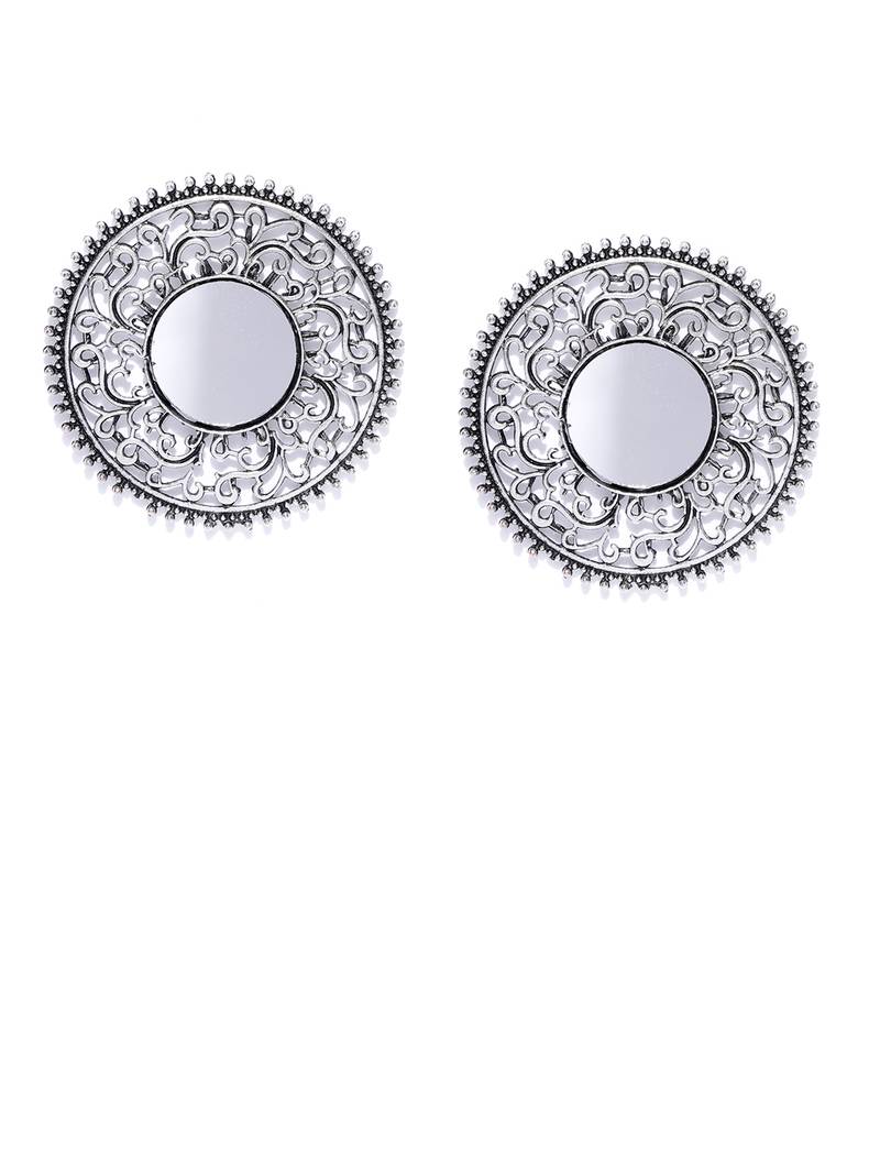 Infuzze Oxidised Silver-Toned Circular Mirror Drop Earrings - Infuzze ...