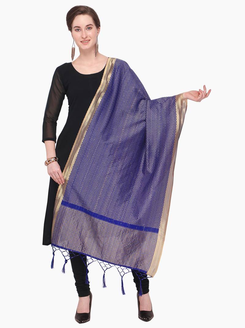 Women's Blue Jacquard Woven Dupatta With Tussels (Free Size) - Blissta ...