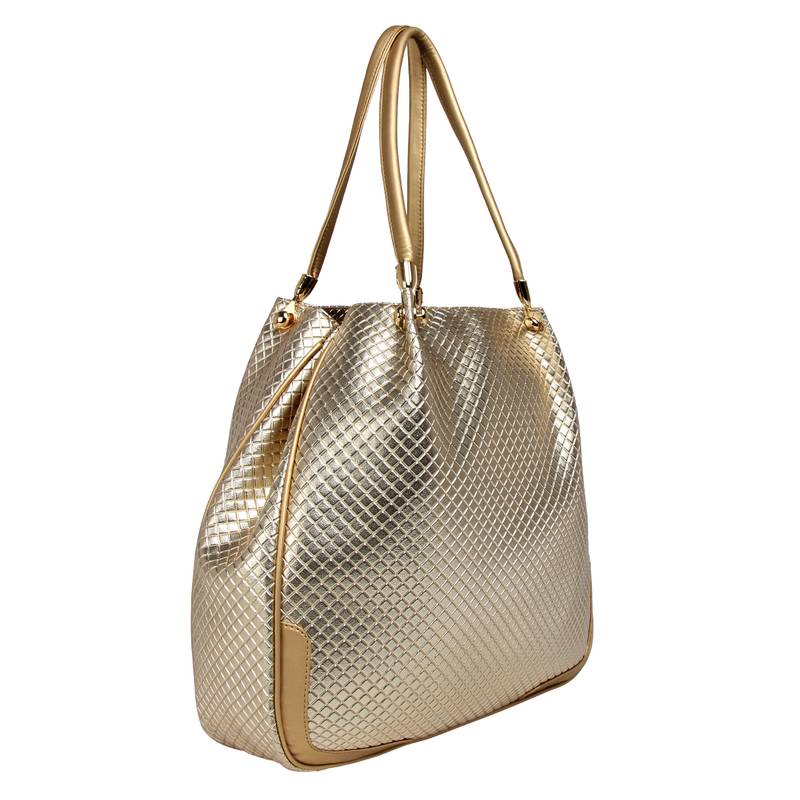 Gold Checkered Handbag - Bagstopia - 2893630