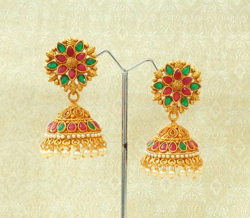 Lalso Designer Matt Finish Ruby Stone Jhumka Earrings Jewelry For ...