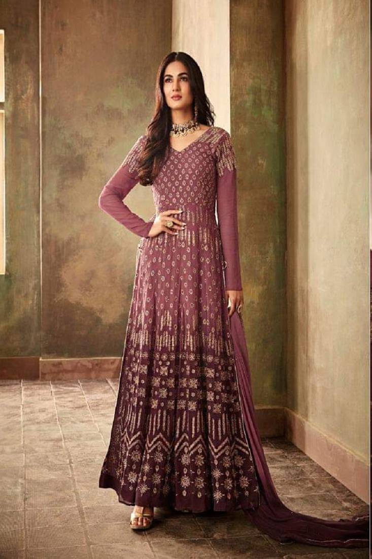 Maroon embroidered georgette salwar - maruti sai creation - 2896259