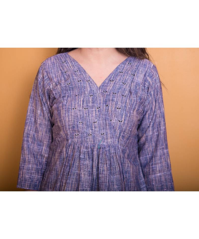Blue Designer Top In Khadi Cotton - iwearkhadi - 2897167