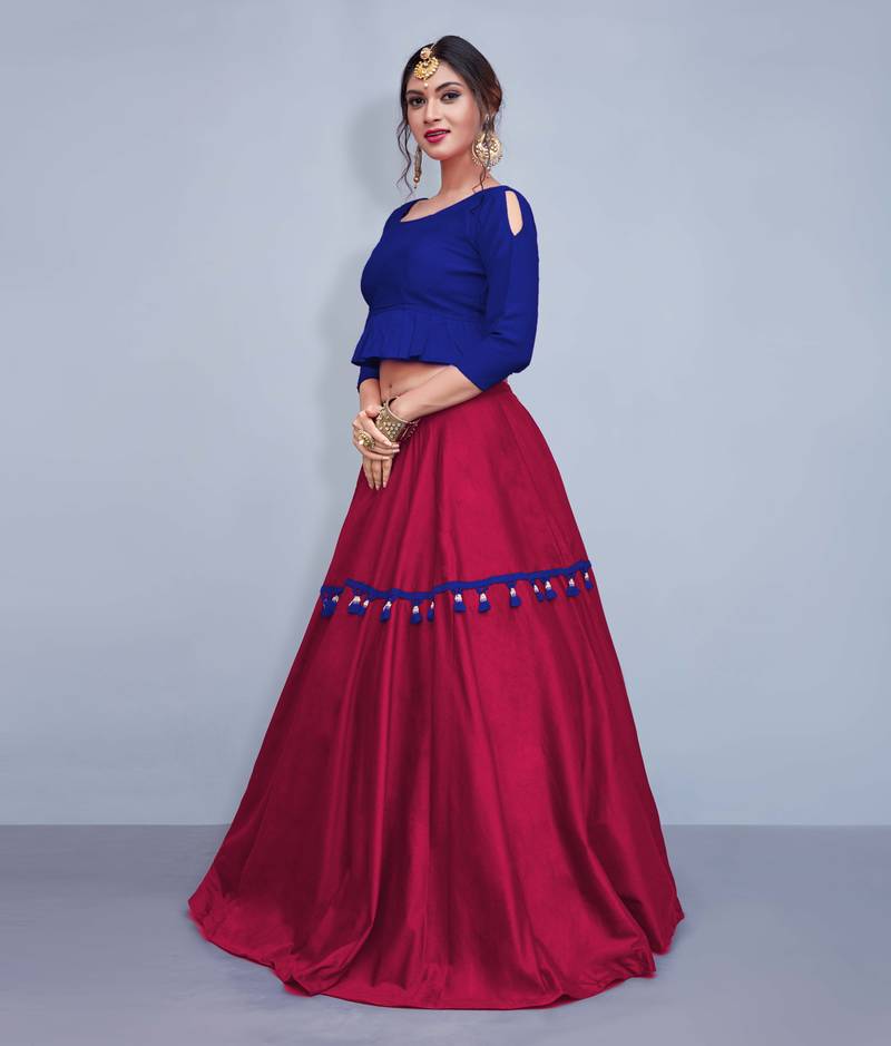 Pink Plain Cotton Semi stitched Crop top Lehenga - MEGHALYA - 2897542