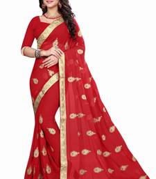 Red georgette saree with blouse - PRFASHION - 2897330