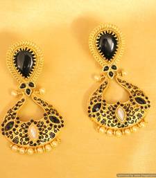 Black Onyx Dull Gold Finish Earrings - Sanvi Jewels - 391237