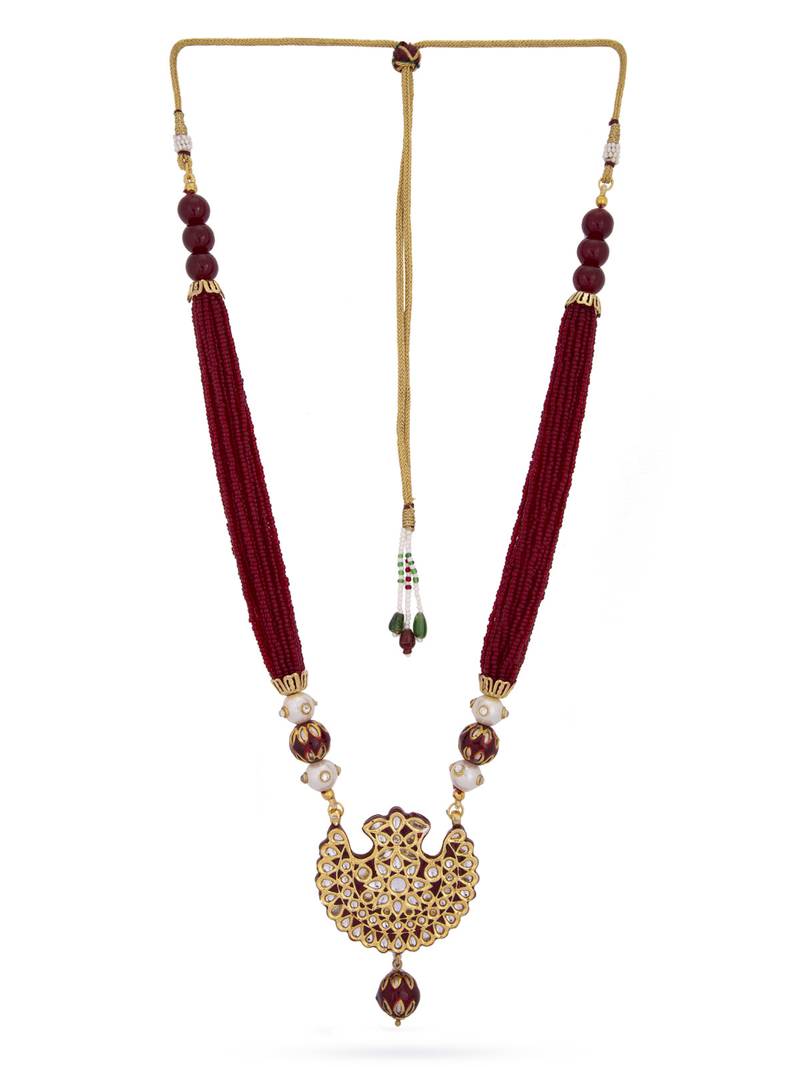 Maroon Beaded And Kundan Jewellery Set - Urban Bling - 2902713