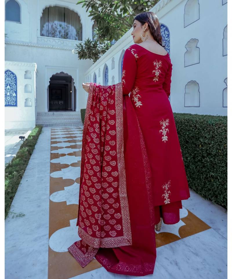 maroon cotton floral print kurta set - M/S AACHHO ENTERPRISES - 2906751