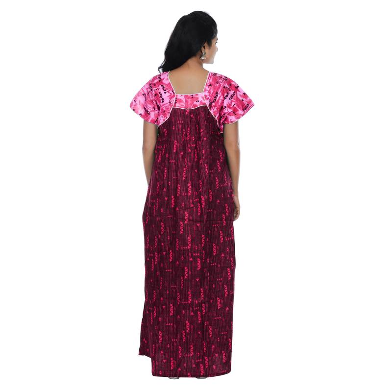 Pink colour Geometrical Design Printed Square Neck Cotton Nighty For ...