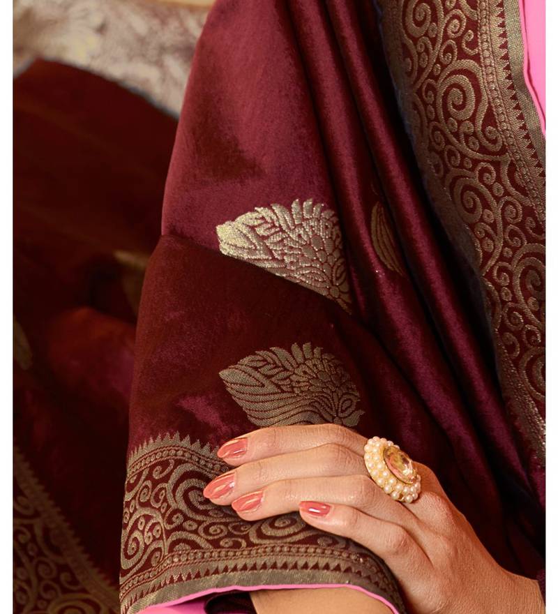 Baby Pink & Maroon Satin Georgette Women's Salwar Suit With Banarasi ...