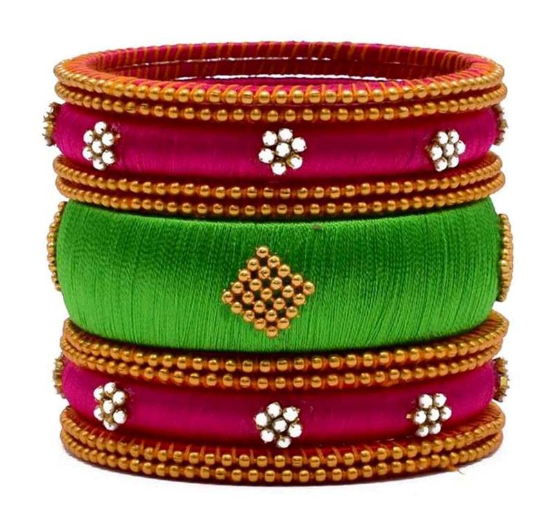 Silk Thread Bangle Set For Girls And Women "Pack Of 4" - shyama - 2913728