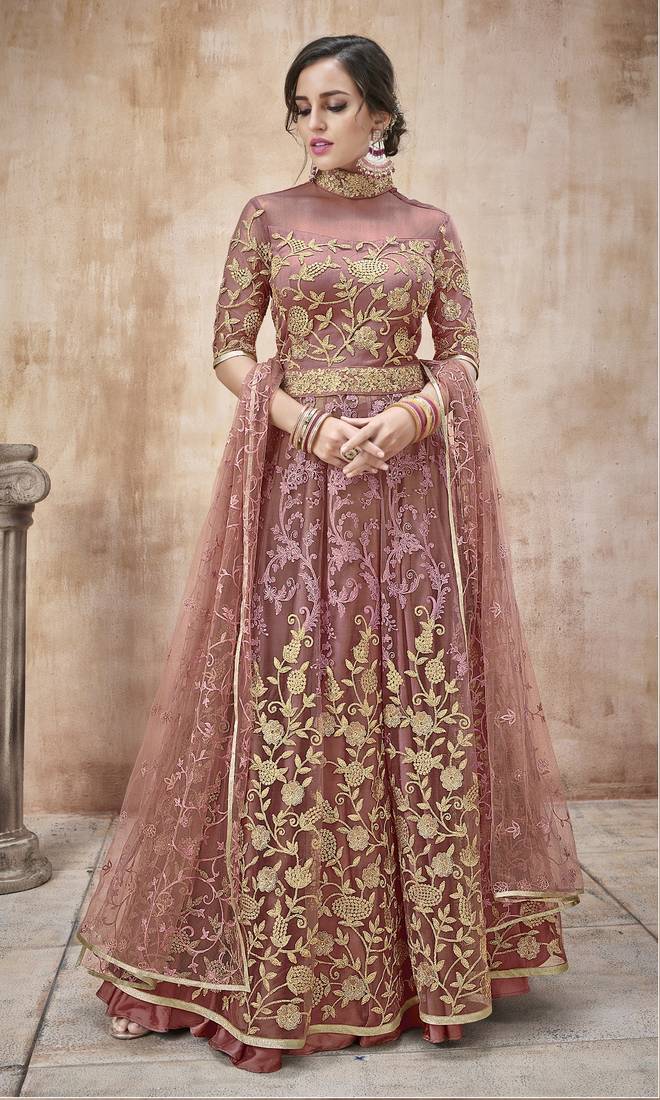 Net Onion Pink Floor Length Anarkali Suit - Varni Fabrics - 2915757