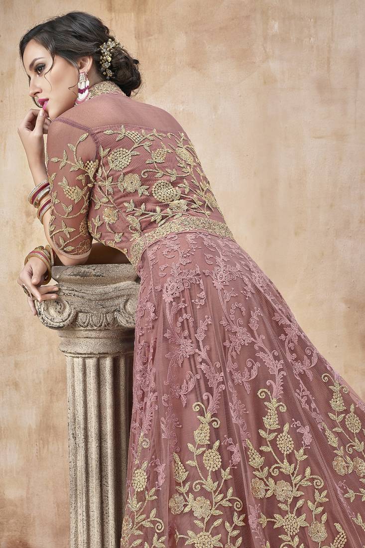 Net Onion Pink Floor Length Anarkali Suit - Varni Fabrics - 2915757