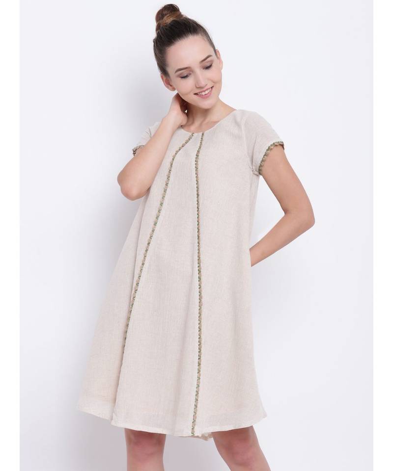 Beige Khadi Jute Dress - TRUEBROWNS LIFESTYLE PVT. LTD. - 2918663