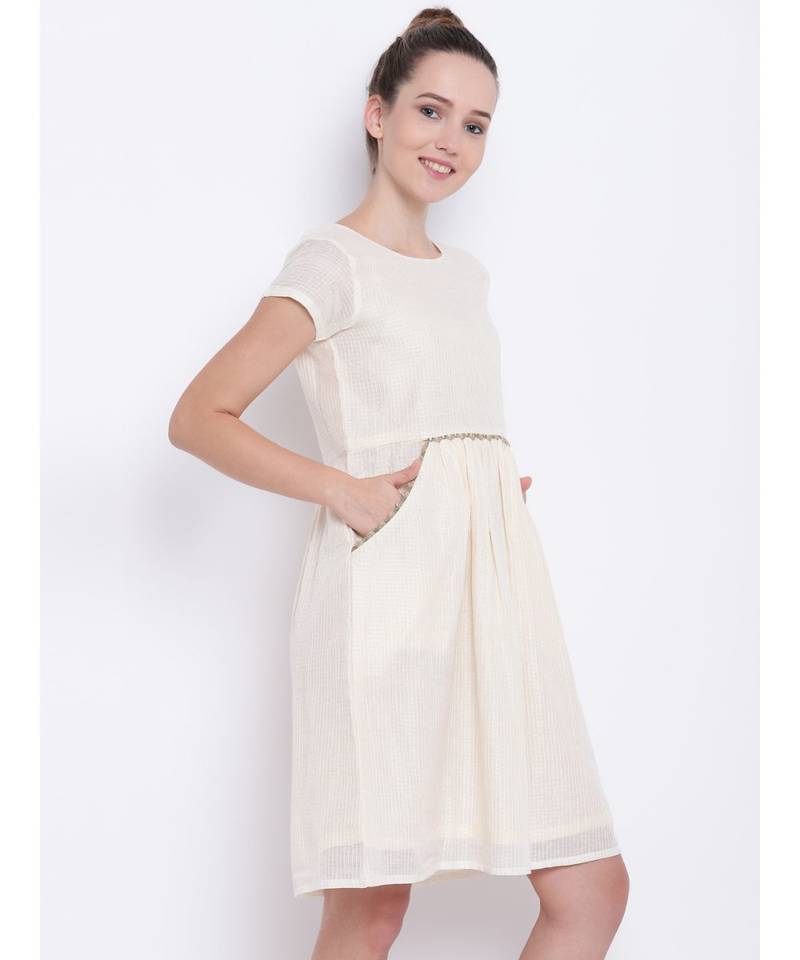 Ivory Check Jute Dress - TRUEBROWNS LIFESTYLE PVT. LTD. - 2918665